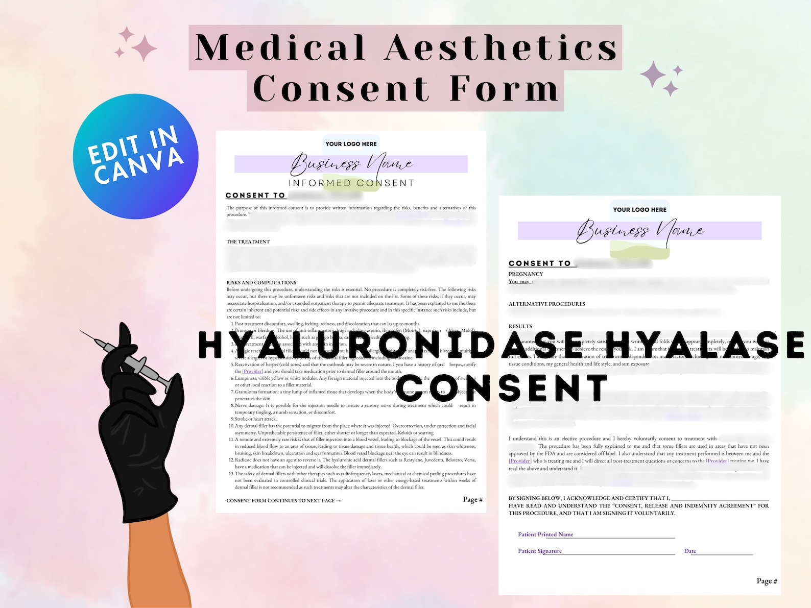 Hyaluronidase Consent Form for Med Spa Services - Editable Template ...