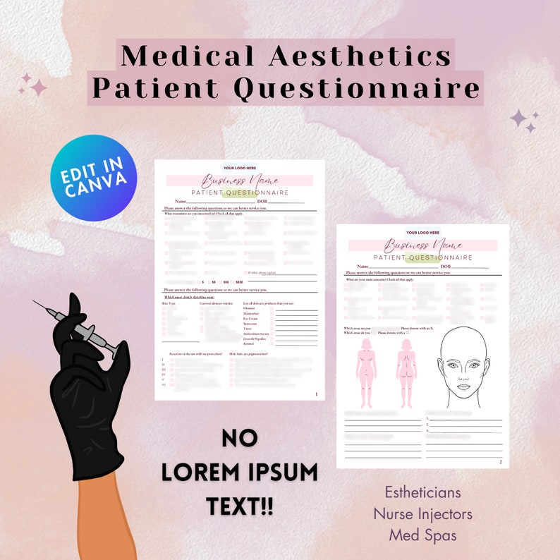 Editable Med Spa Skin Questionnaire - Instant Download Printable Client ...