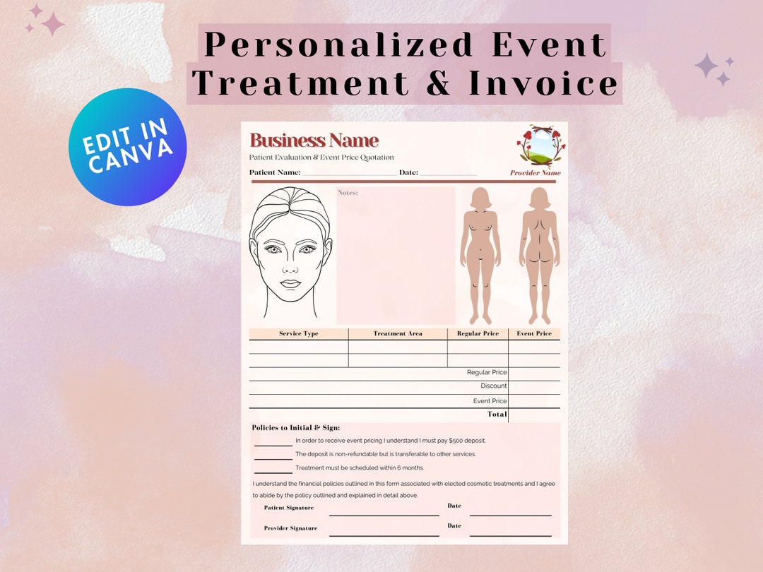 Med Spa Invoice for Skincare Services - Editable Template Instant ...