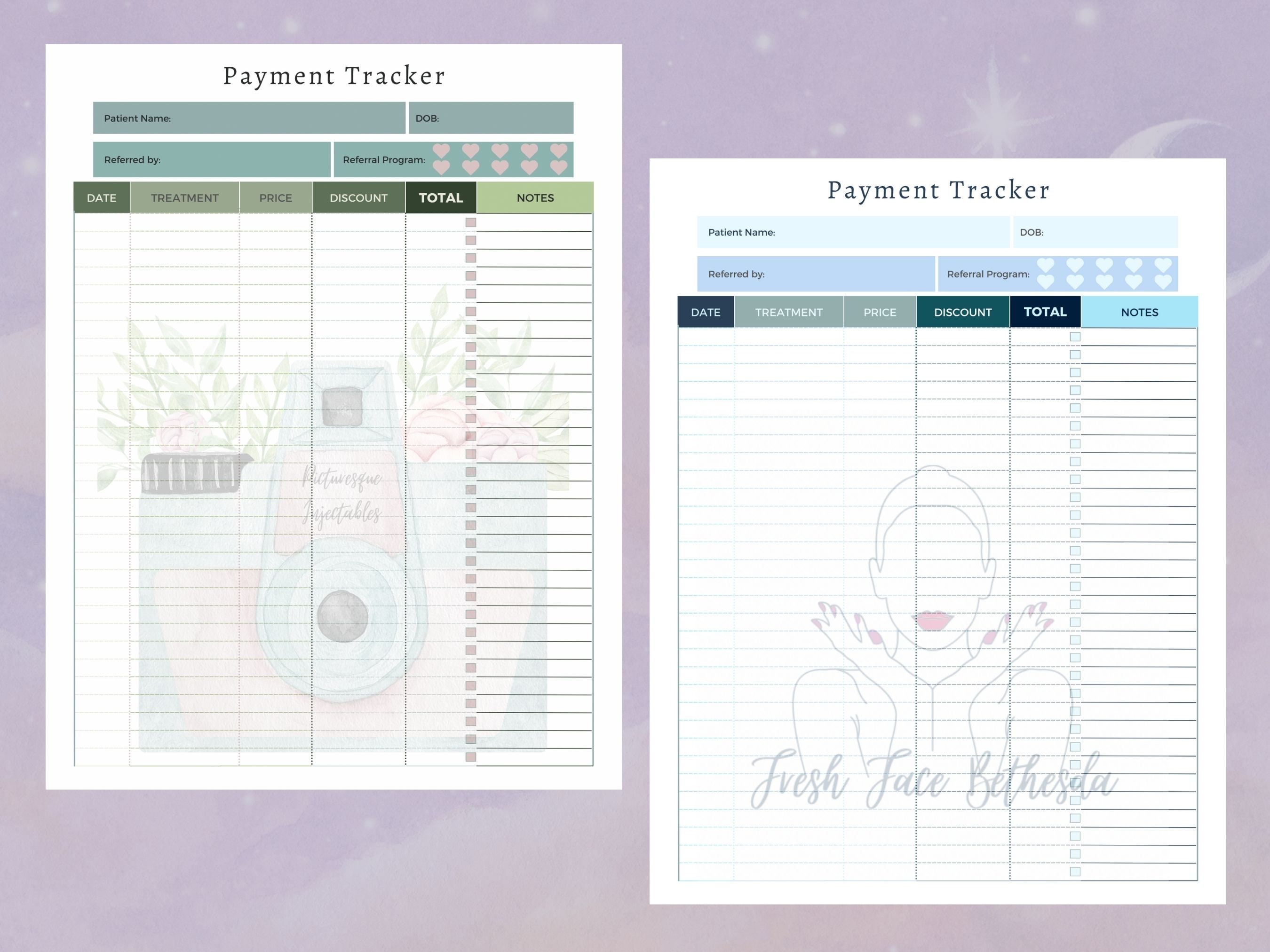 Editable Aesthetics Document Billing Tracker Payment Log Beauty Client ...