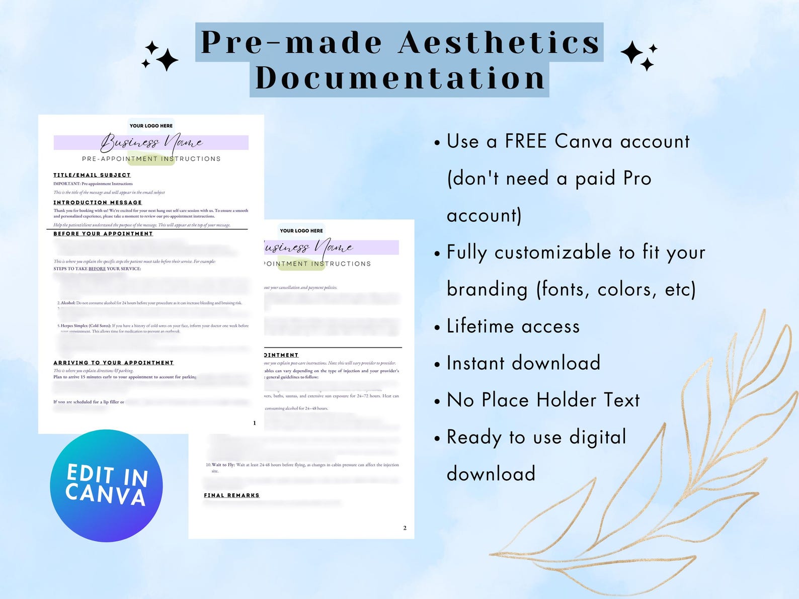 Med Spa Injectables Pre-appointment Instructions Template (digital ...