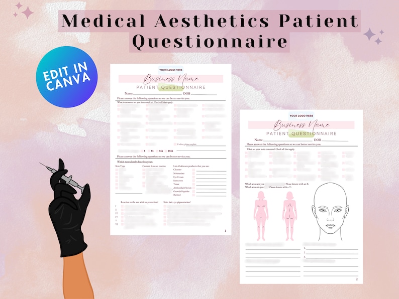 Editable Med Spa Skin Questionnaire - Instant Download Printable Client ...