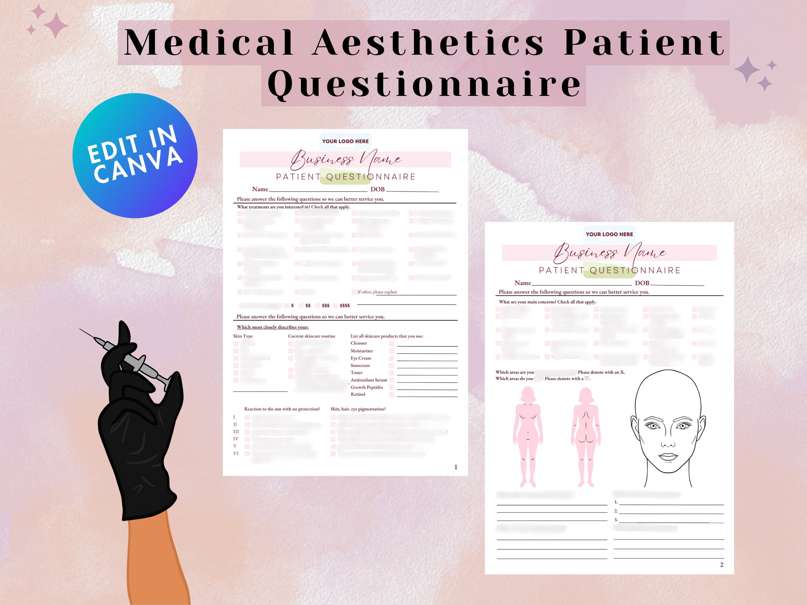 Editable Med Spa Skin Questionnaire - Instant Download Printable Client ...