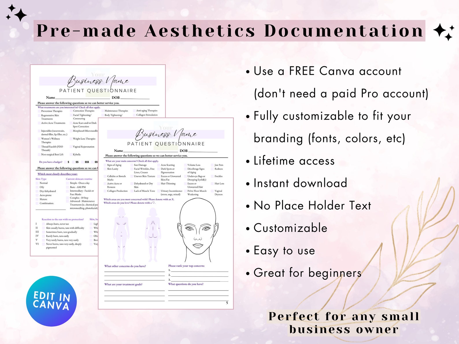 Editable Med Spa Forms Bundle: Intake, SOAP Notes, Questionnaire ...