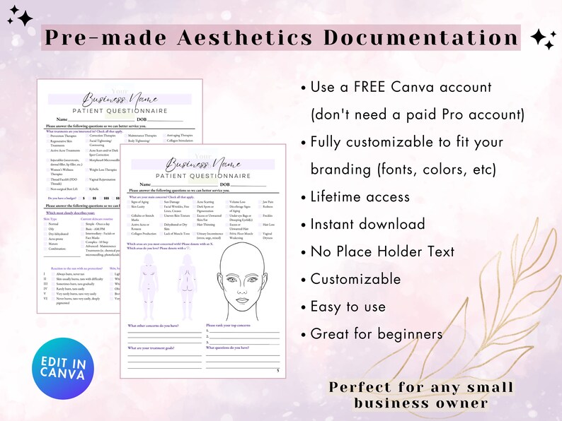 Editable Med Spa Forms Bundle: Intake, SOAP Notes, Questionnaire ...