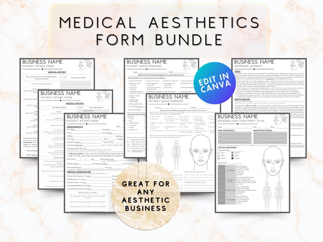 Editable Minimalist Med Spa Paperwork Bundle | Black & White Intake ...