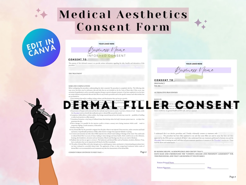 Editable Dermal Filler Consent Form for Med Spa Services Nurse Injector ...
