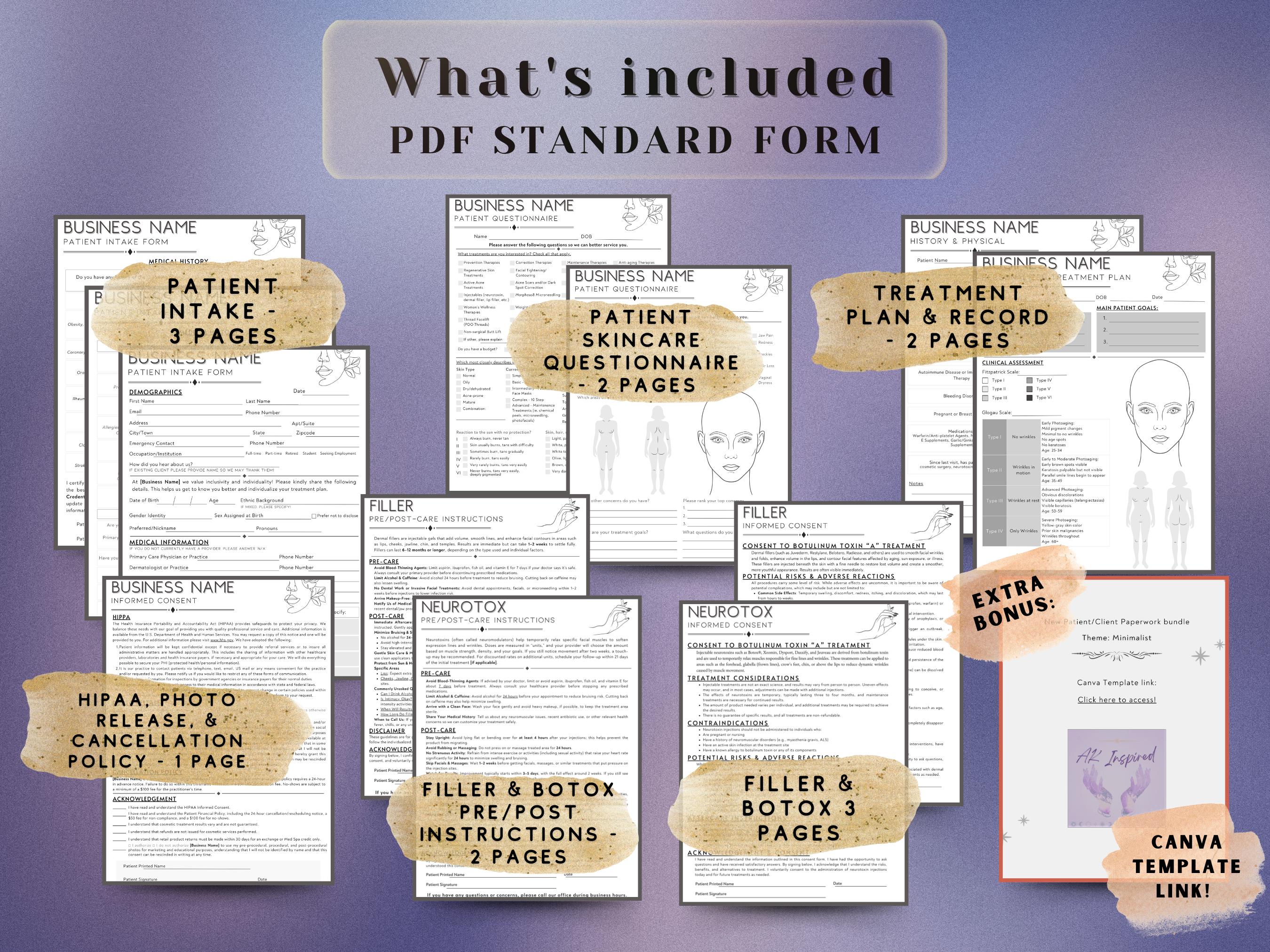 Injectables Form Bundle Botox Filler Digital Consent Forms Aesthetic ...