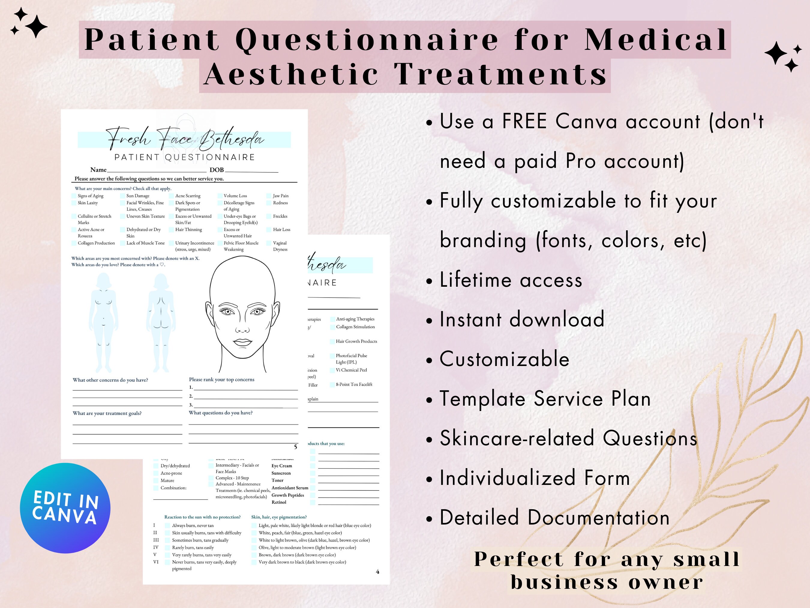 Editable Med Spa Skin Questionnaire - Instant Download Printable Client ...