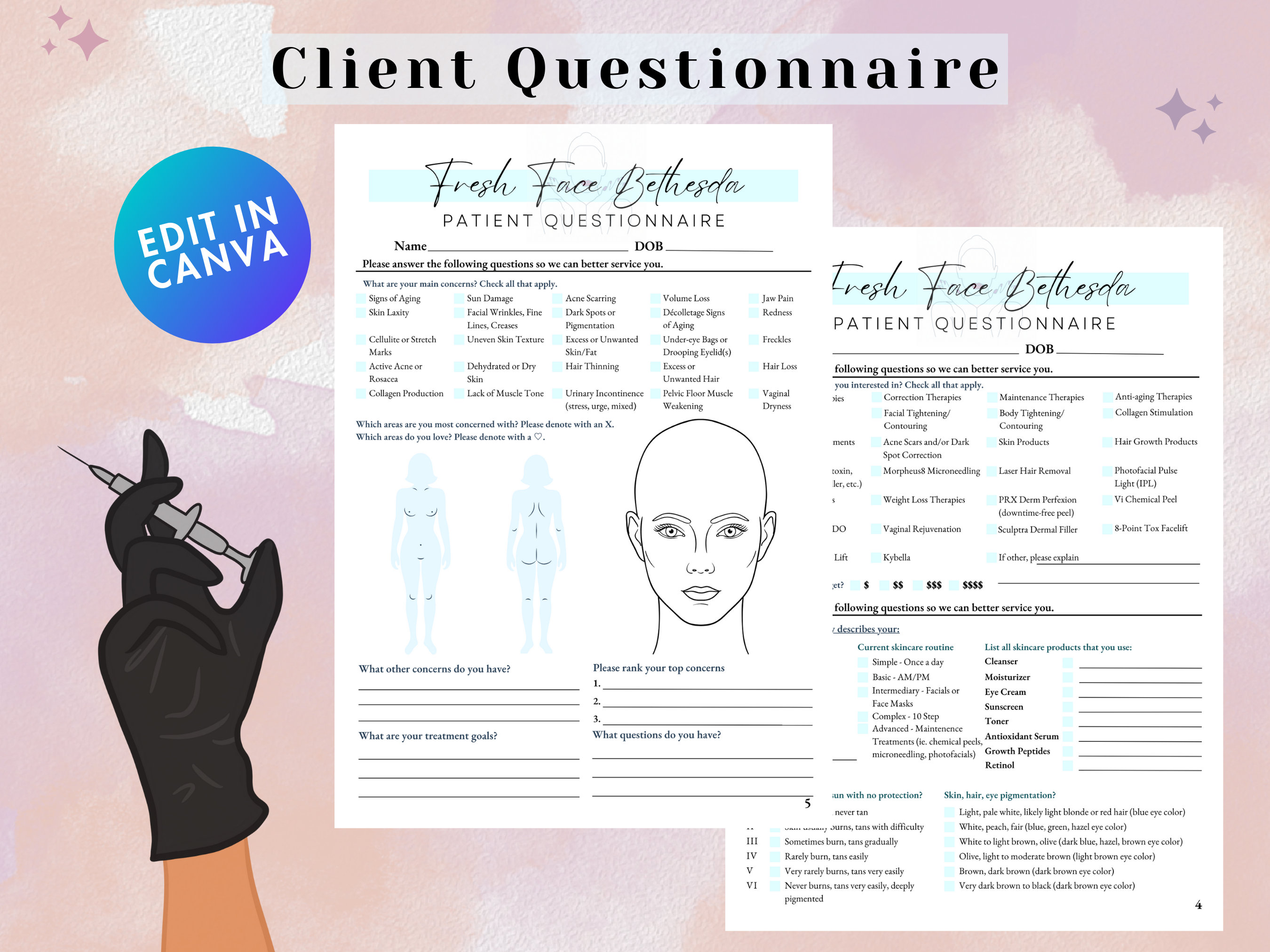 Digital Questionnaire Form Med Spa Services, Editable Form for Small ...