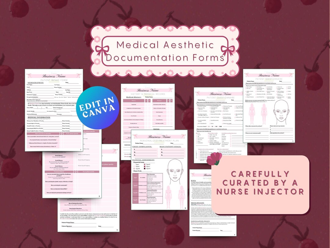 Editable Med Spa Paperwork Bundle Pink Aesthetic Intake Forms Nurse ...