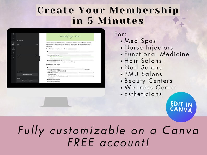 Med Spa Membership Template: Customizable Aesthetics Contract (instant ...