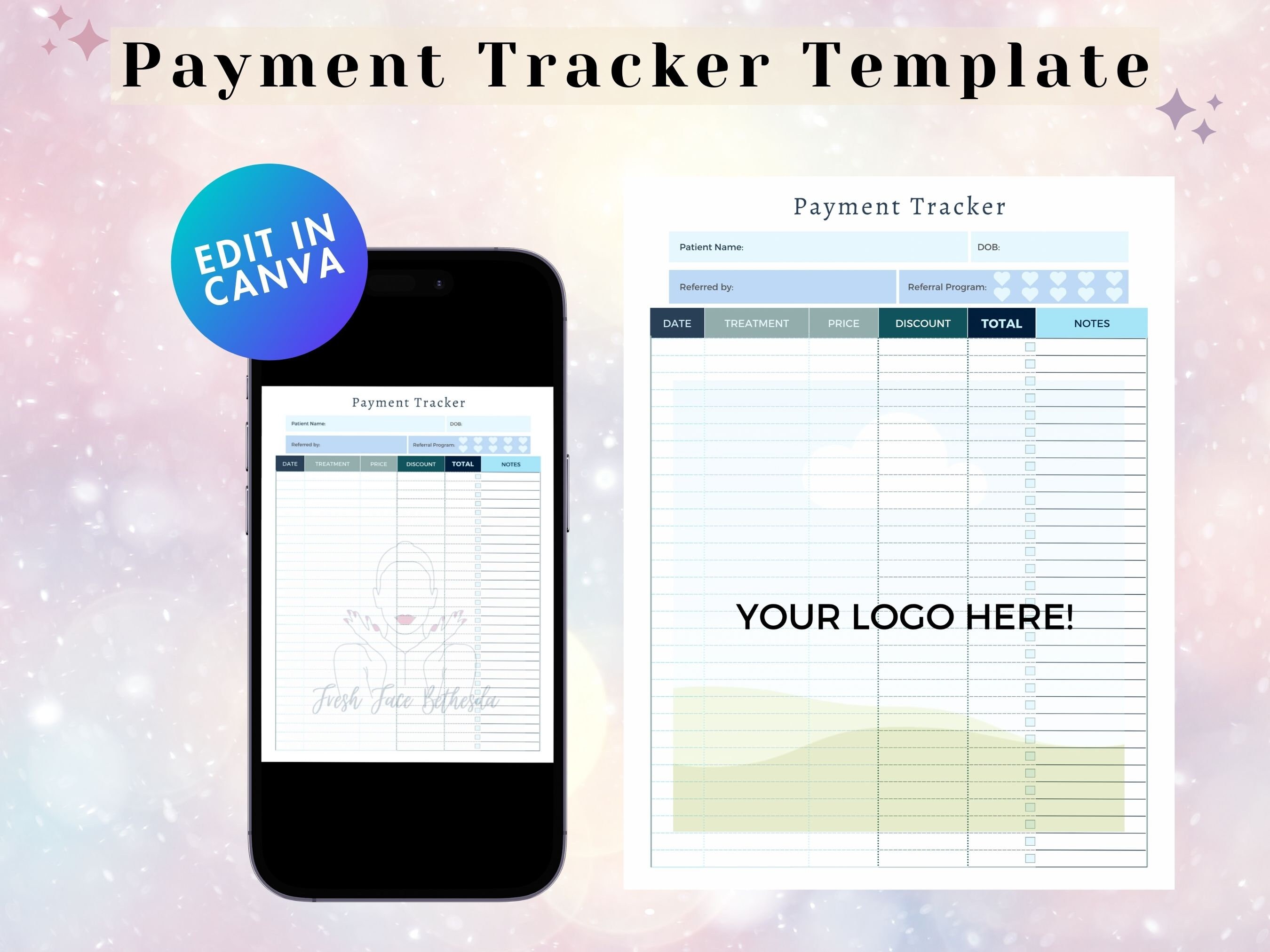 Editable Aesthetics Document Billing Tracker Payment Log Beauty Client ...