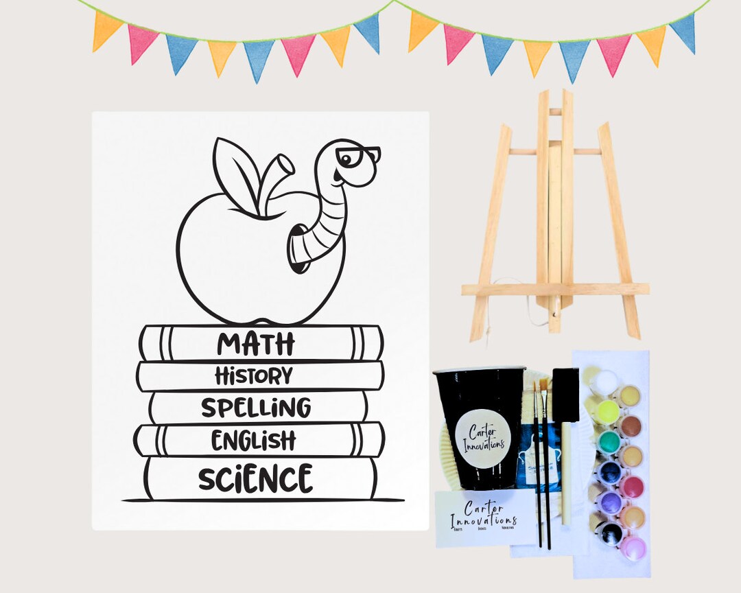 Pre- Drawn Canvas | Back to School | Art Class Activity | School Rocks ...