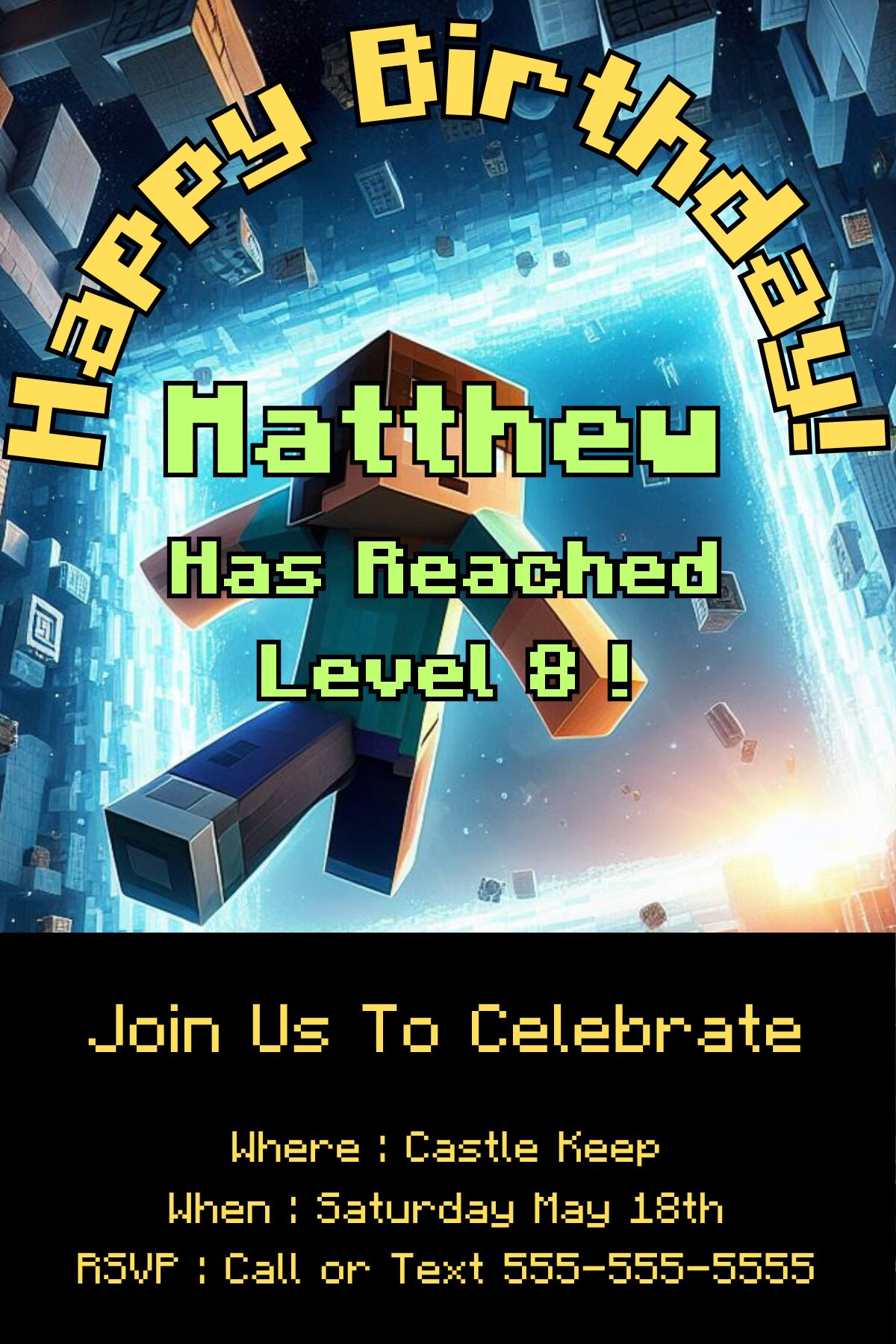 Minecraft Birthday Invite 4x6 - Kids Party - Birthday - Minecrafter ...