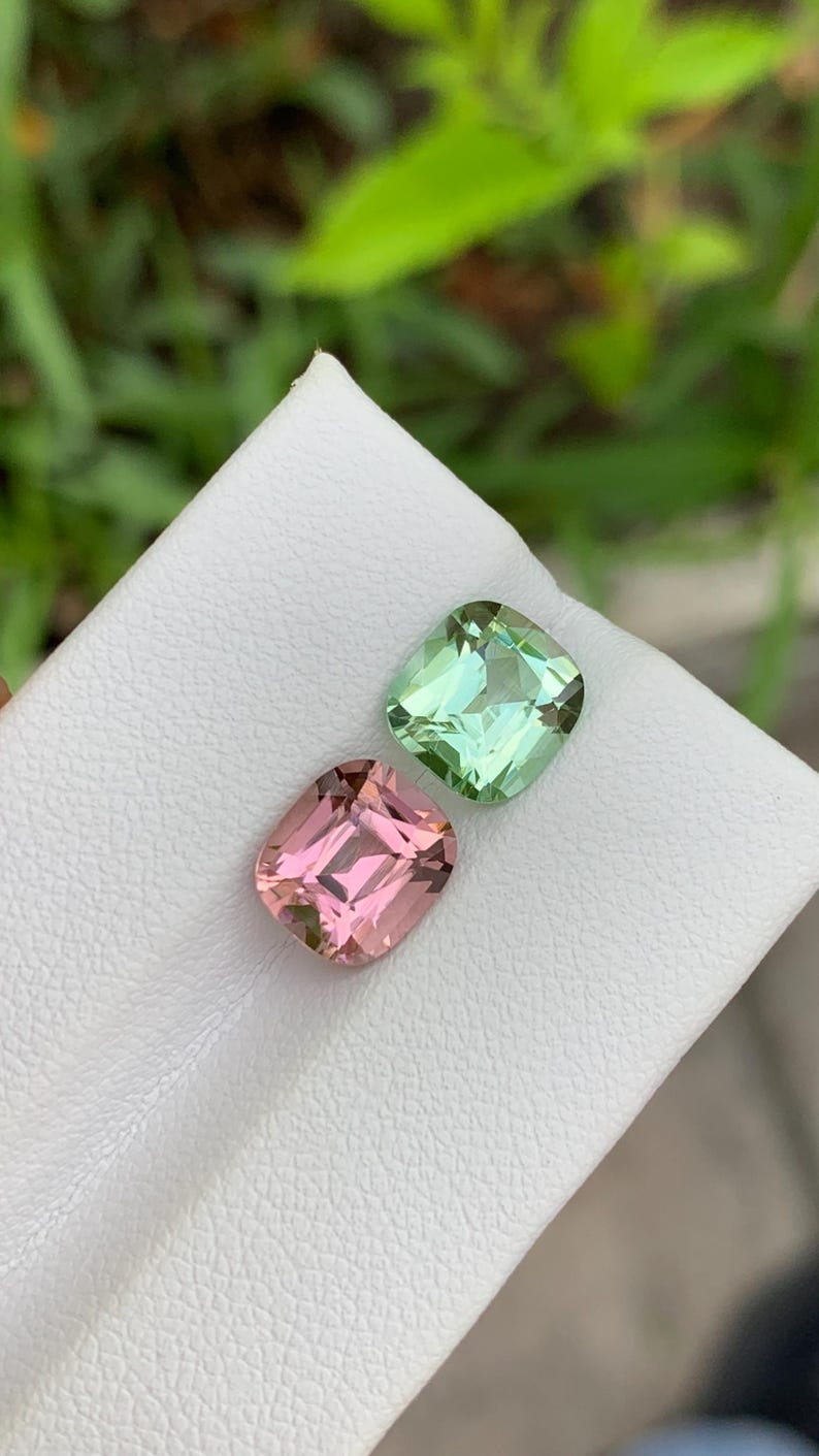 4.11 Cts Natural Light Green and Pink Tourmaline Cushion Cut , Origin ...