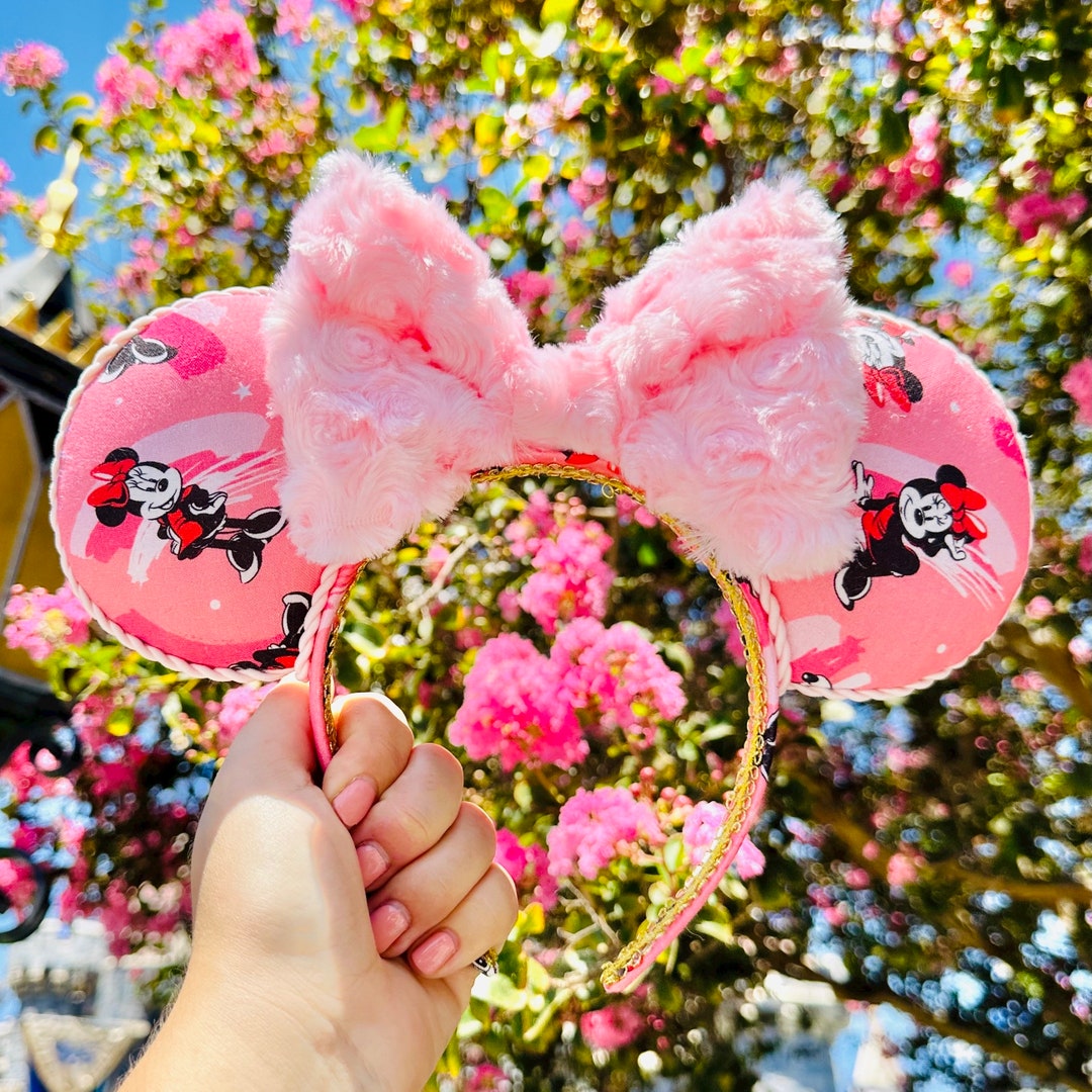 Retro Minnie Mouse Light Pink Inspired Minnie Ears With Fluffy Bow - Etsy