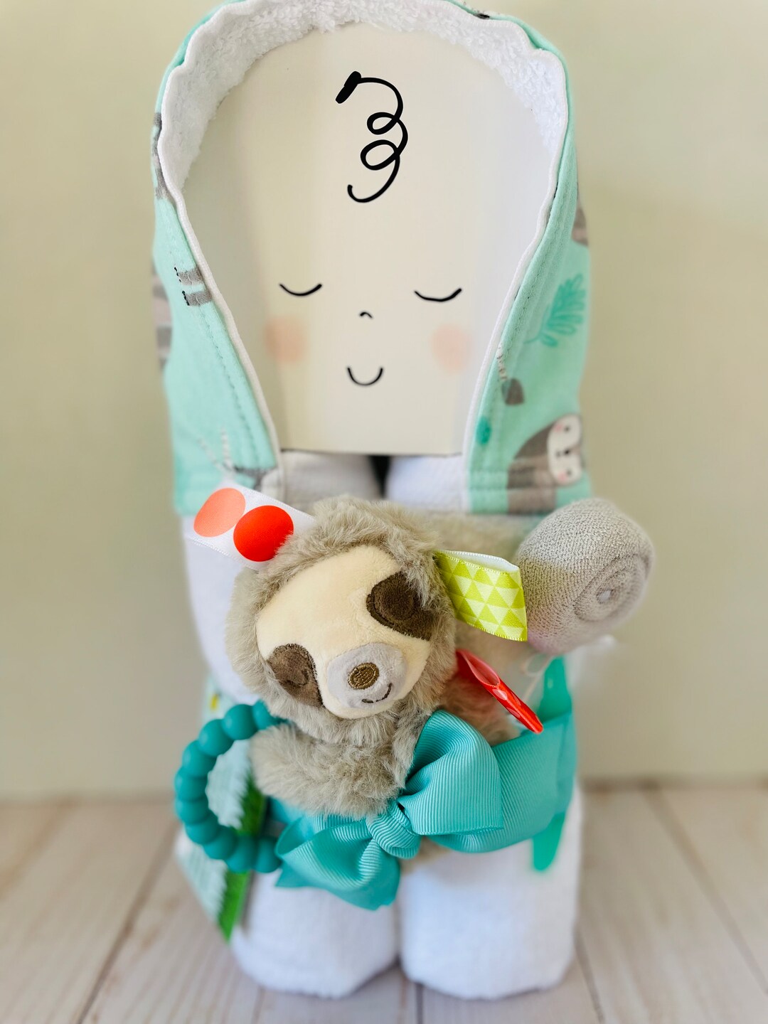 Sloth Hooded Baby Bath Towel, Baby Shower Gift, Sloth Rattle and ...