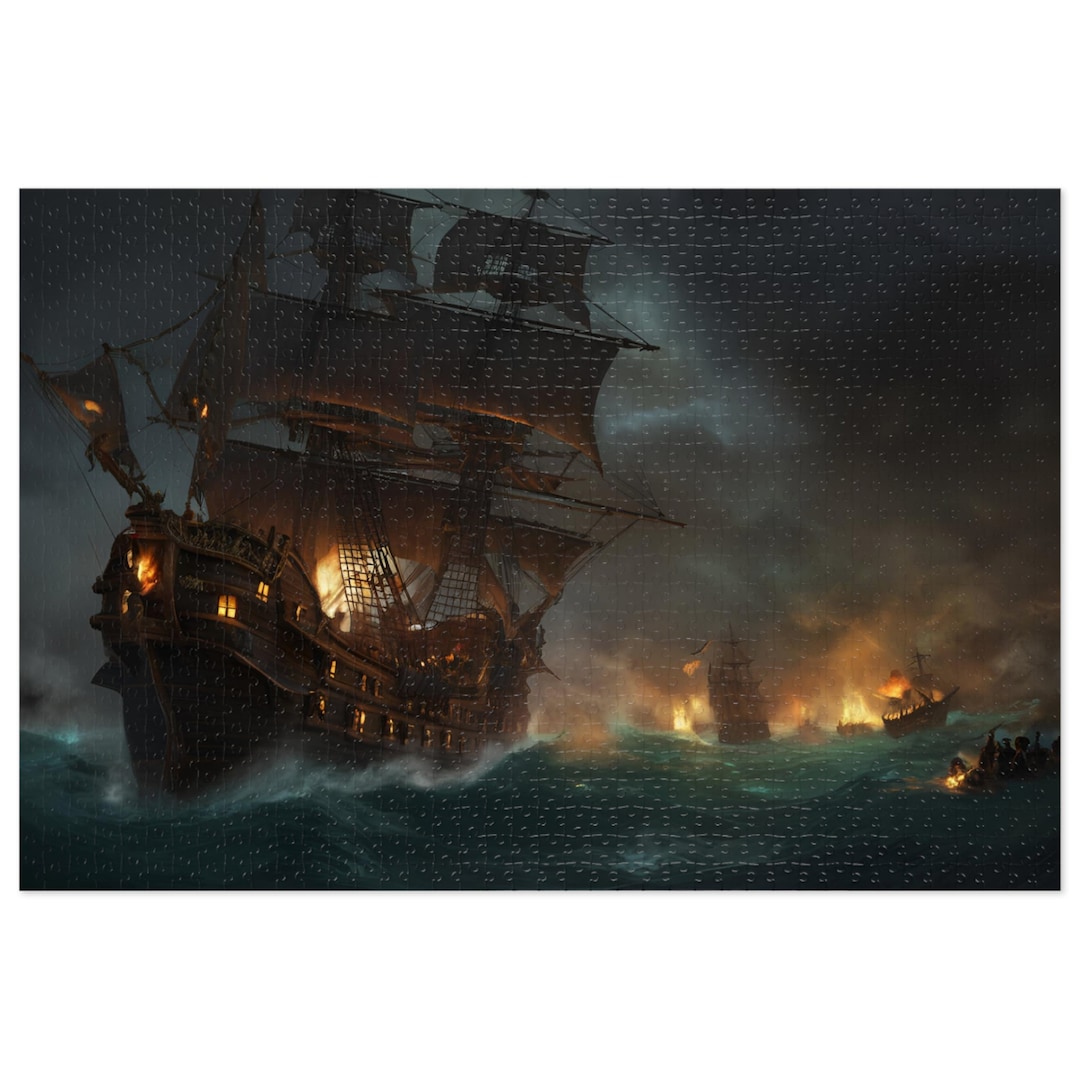 Pirate Ships at War Jigsaw Puzzle - High Quality (1000, 500, 252, 110 ...