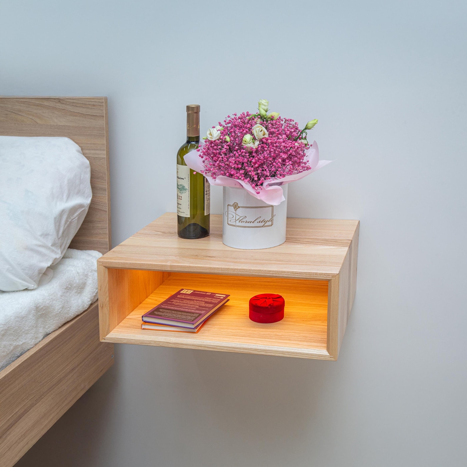 Floating Bedside Nightstand | Wall-mounted Wooden Bed Shelf | Floating ...