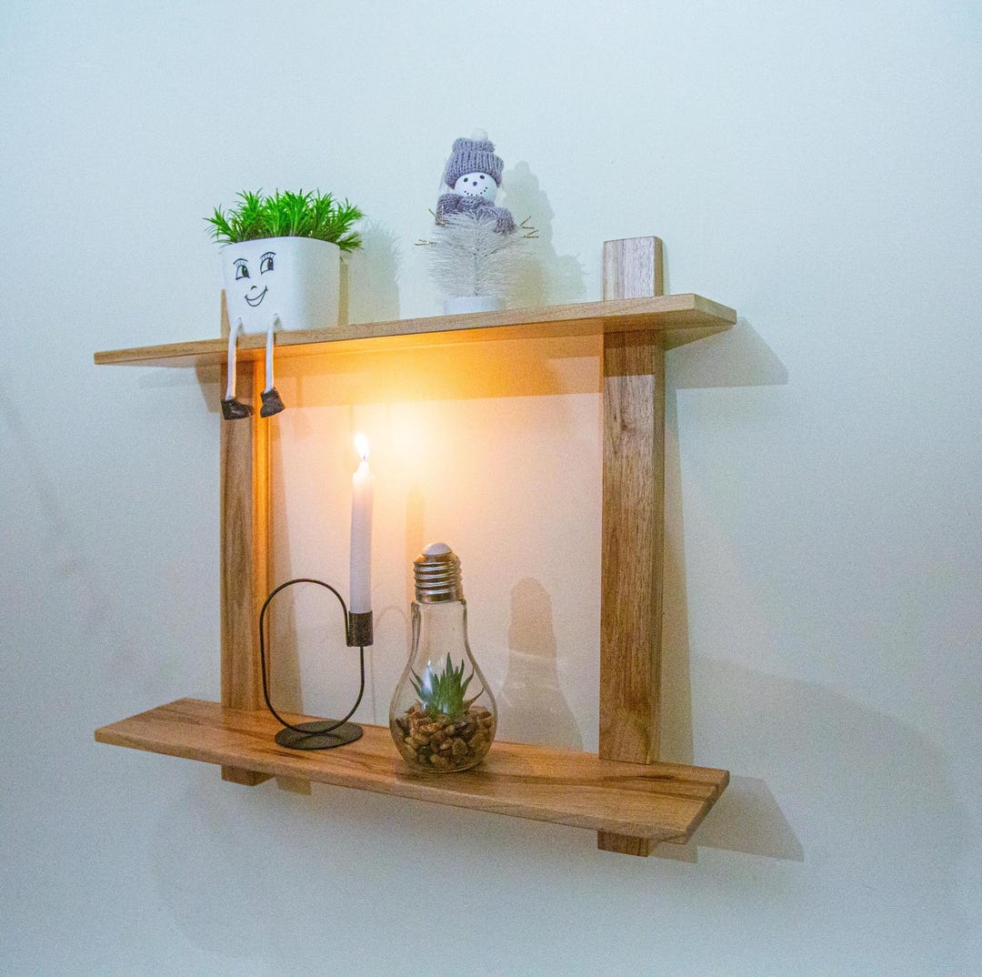 Floating Spice Rack, Double Decker Kitchen Shelf, Handmade Walnut ...
