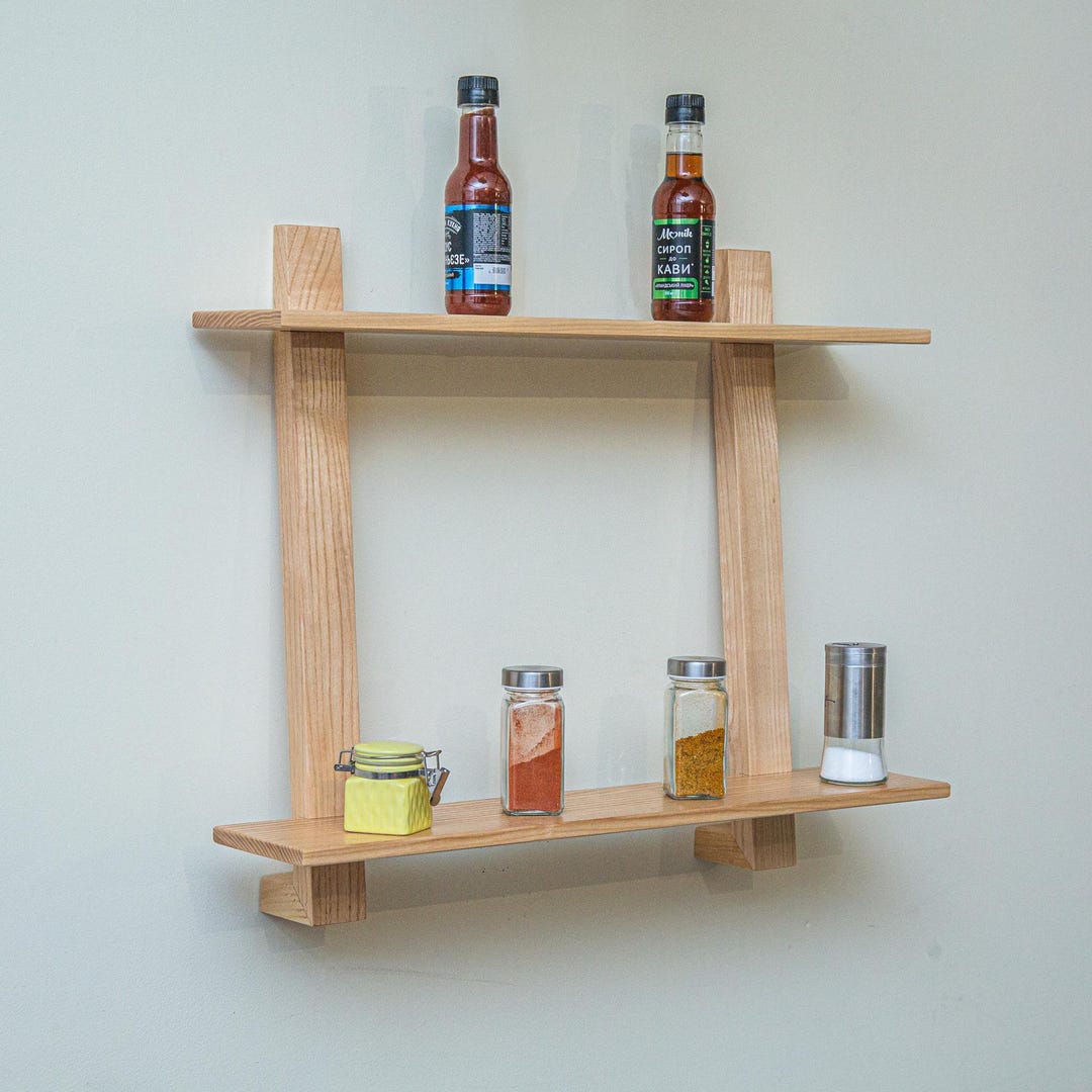 Double Decker Wine Rack, Ash Wood Shelves, Floating Display Shelf ...