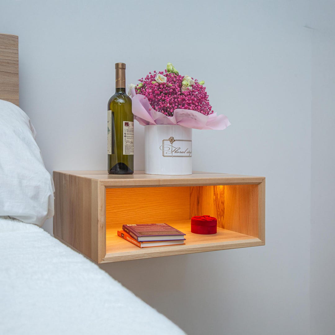 Floating Bedside Nightstand | Wall-mounted Wooden Bed Shelf | Floating ...