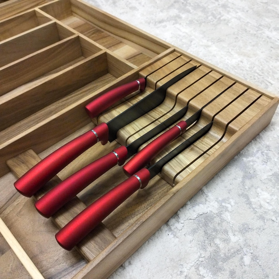 Oak Drawer Organizer, Custom Kitchen Storage, Wooden Utensil Holder ...