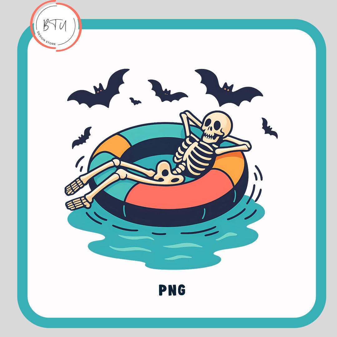 Skeleton in A Pool Floaty Png, Summer Vibes Png, Colorfull Design ...