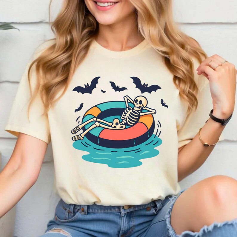 Skeleton in A Pool Floaty Png, Summer Vibes Png, Colorfull Design ...