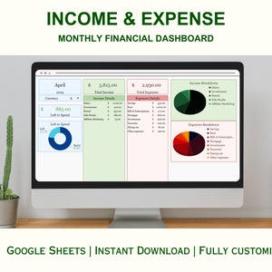 Monthly Income and Expense Tracker Google Sheets Spreadsheet Personal ...
