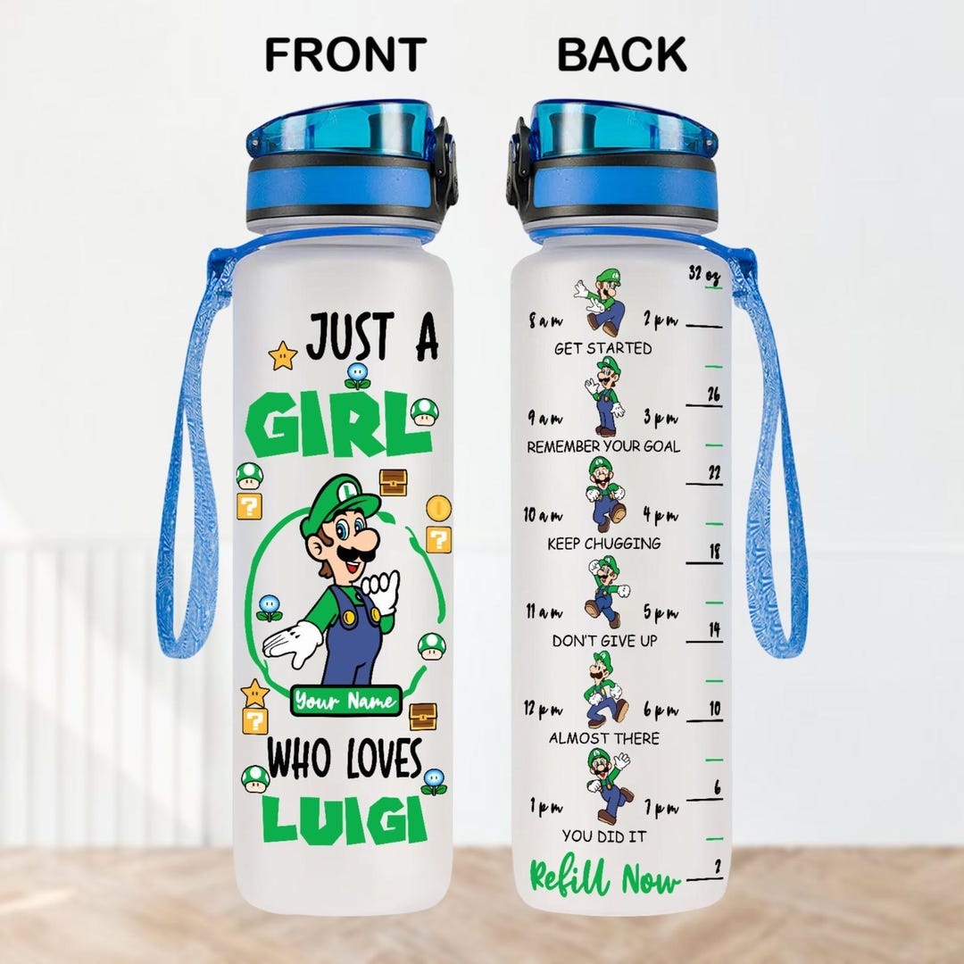 Custom Luigi Water Bottle Tracker, Luigi Water Bottle 32oz, Super Mario ...