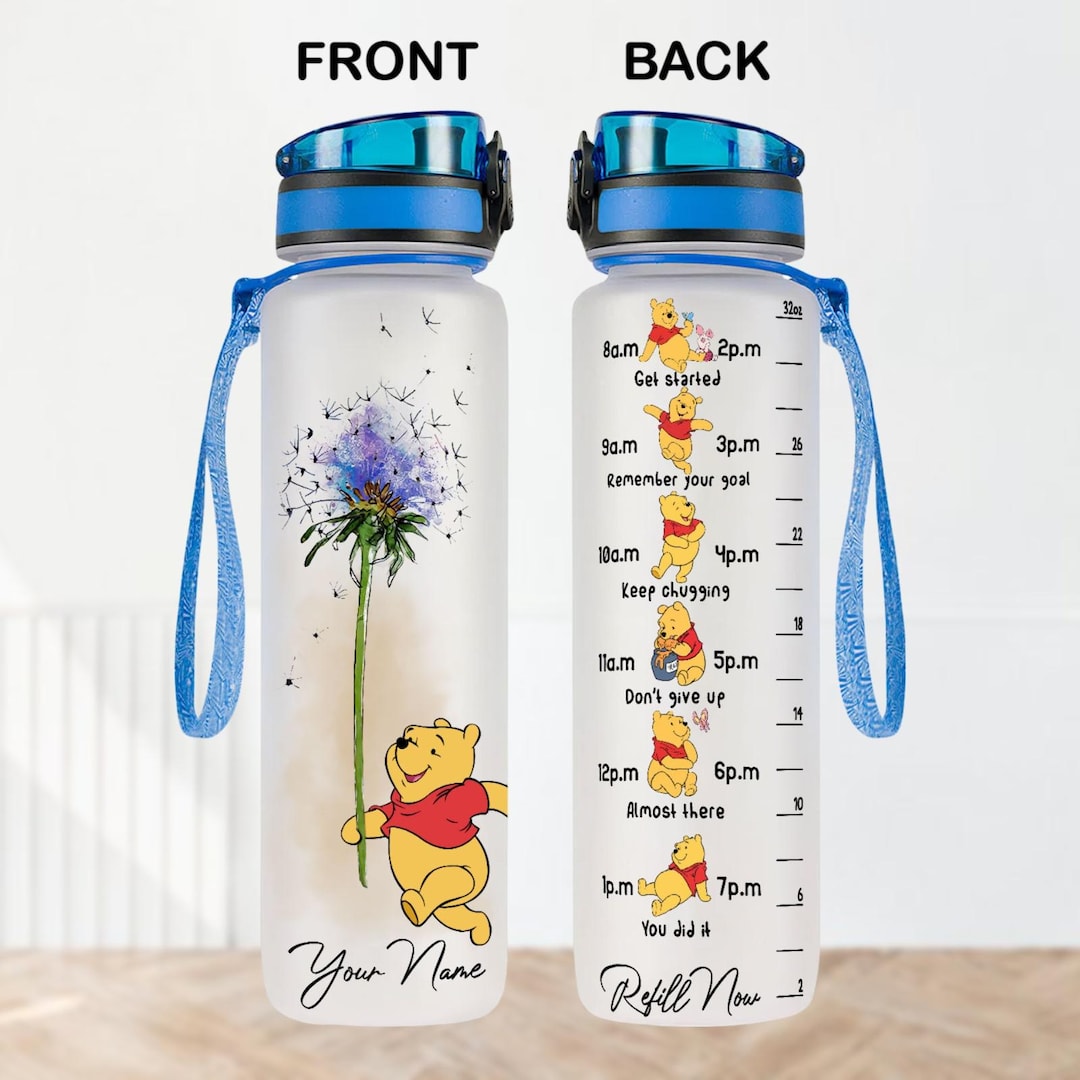 Custom Pooh Bear Water Bottle 32oz, Winnie Pooh Water Tracker Bottle ...