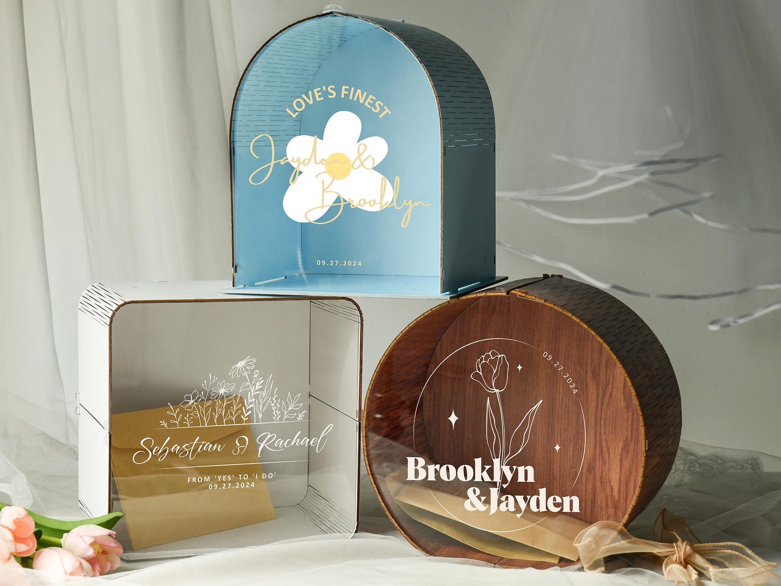 Personalized Wedding Card Box With Slot, Wedding Envelope Box With ...