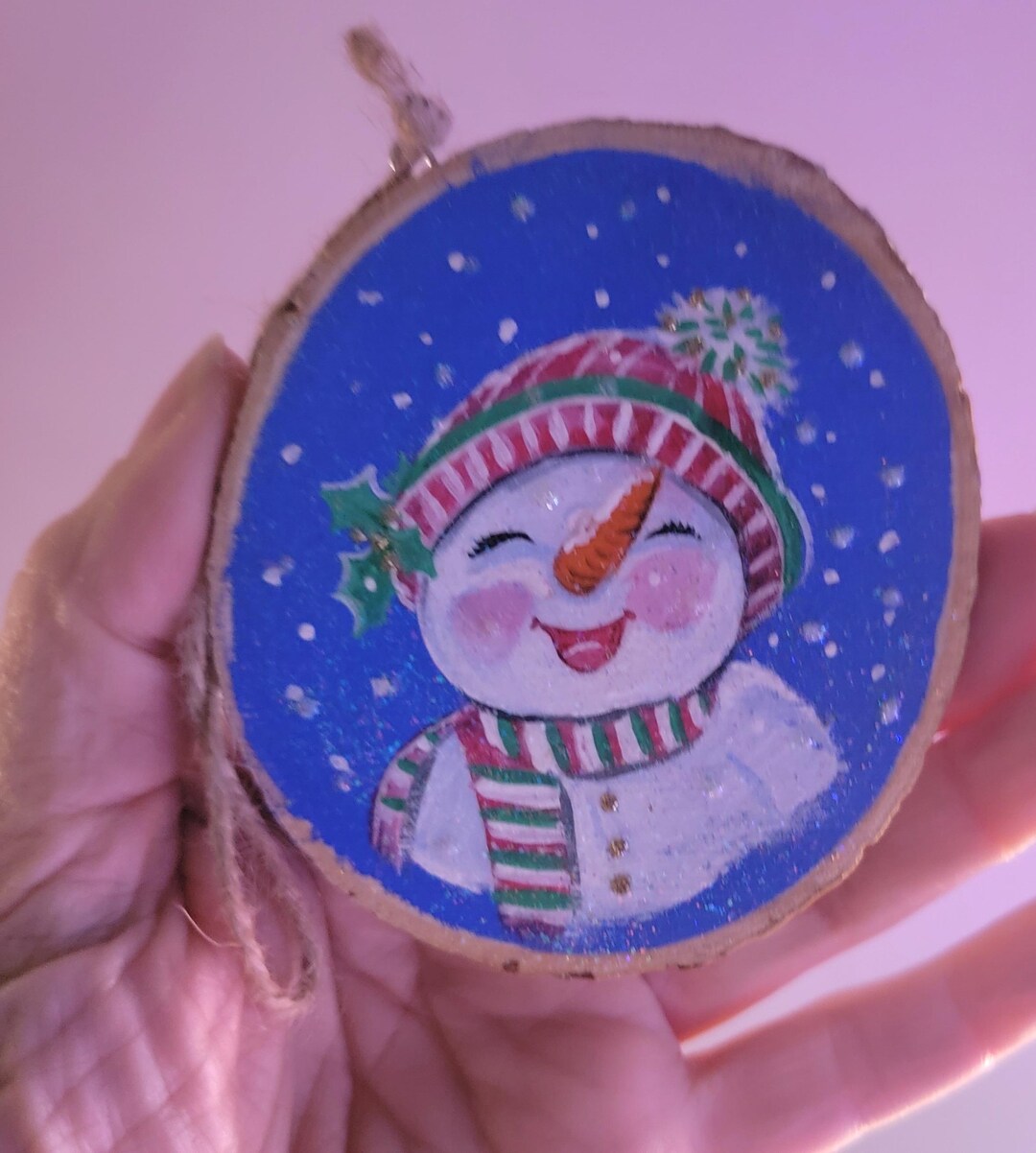 3.5” Snowman Painted Wood Slab Original by Sue Sizemore - Etsy