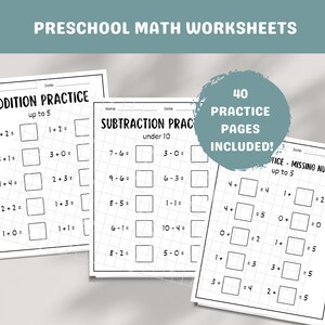 Math Worksheets, Preschool Addition Subtraction Practice Worksheets ...