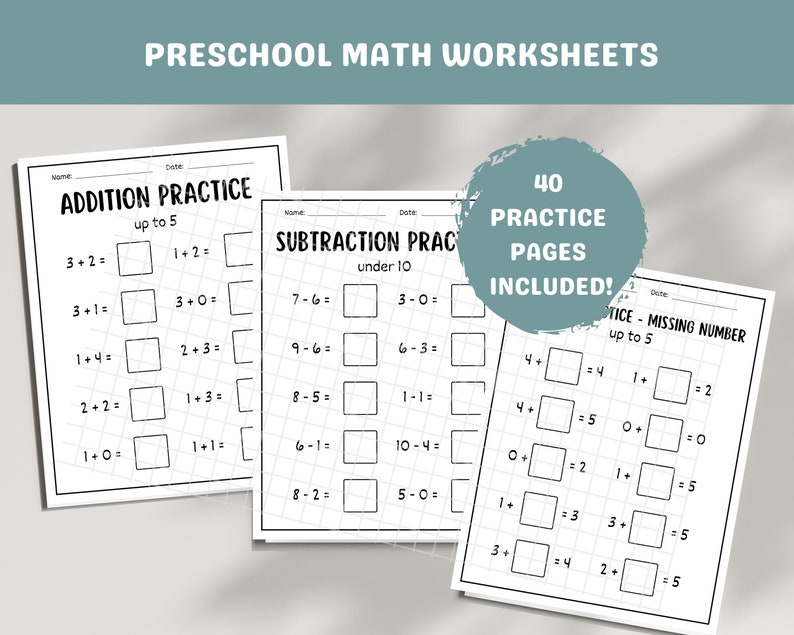 Math Worksheets, Preschool Addition Subtraction Practice Worksheets ...