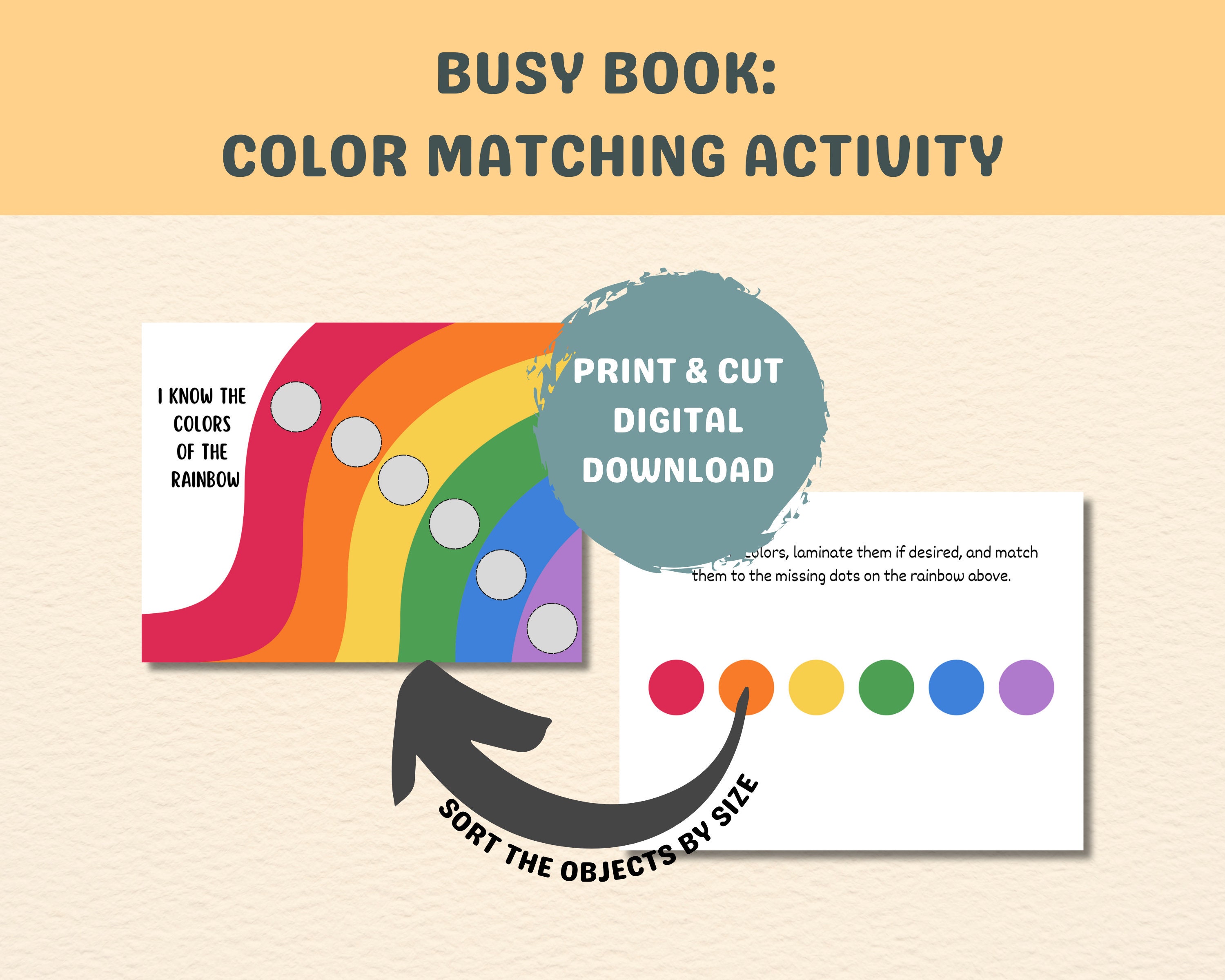 Busy Book Printable Worksheets, Color Matching Activity, Preschool ...