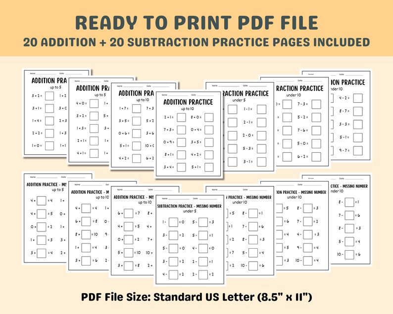 Math Worksheets, Preschool Addition Subtraction Practice Worksheets ...