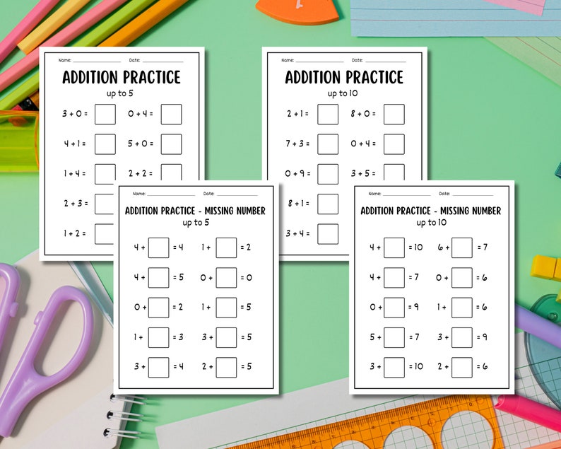 Math Worksheets, Preschool Addition Subtraction Practice Worksheets ...