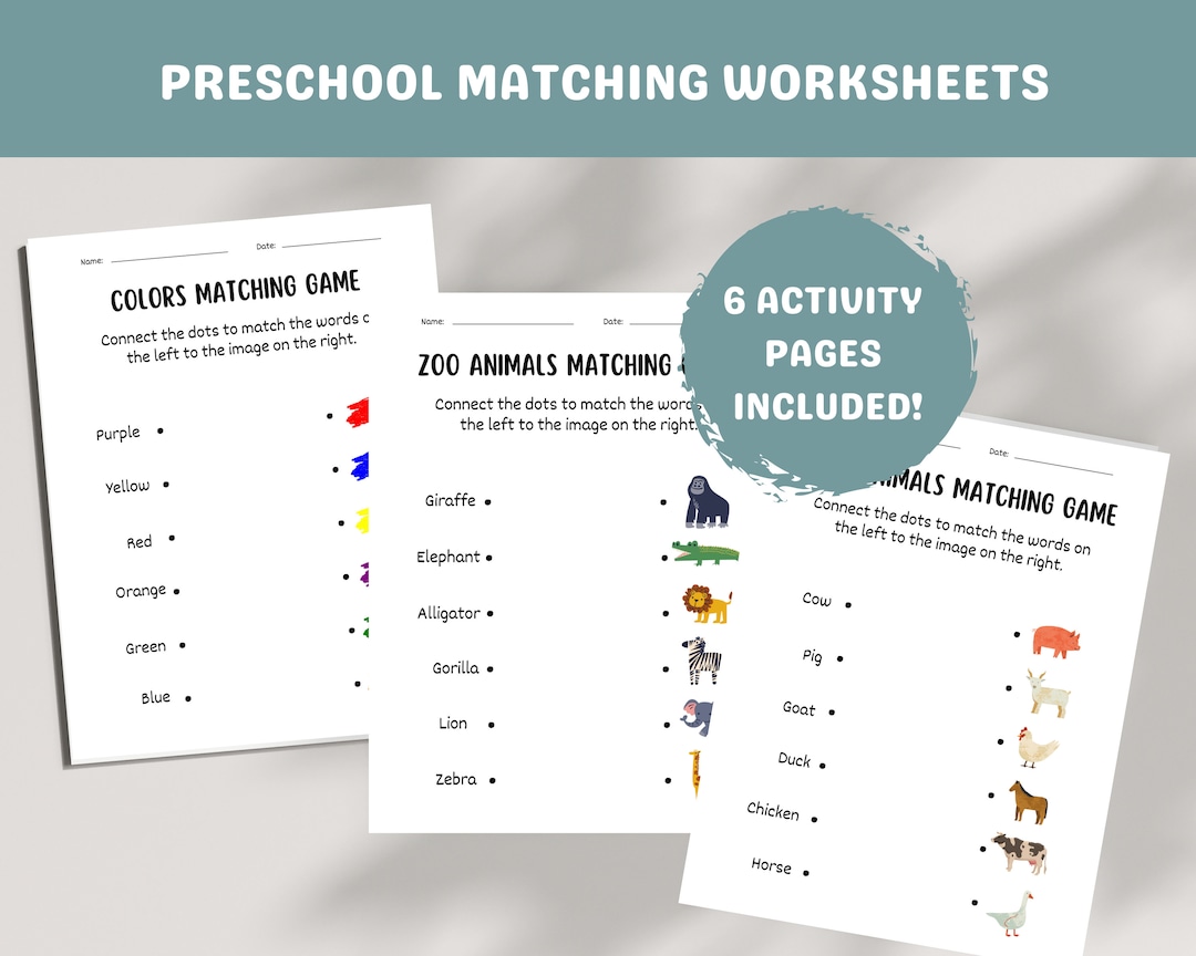 Busy Book Printable Worksheets, Preschool Learning Worksheets, Matching ...