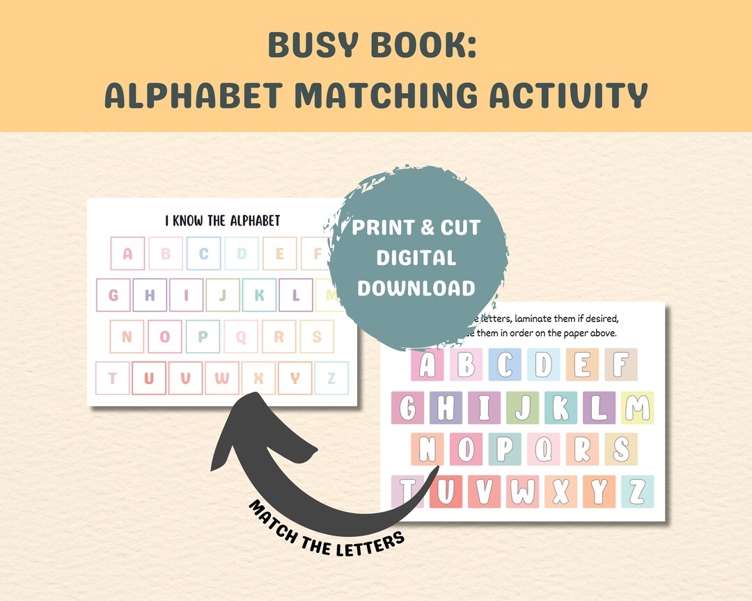 Busy Book Printable Worksheets, Alphabet Matching Practice, Preschool ...
