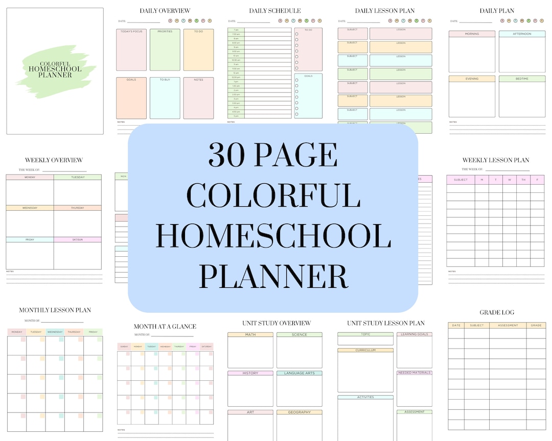PRINTABLE HOMESCHOOL PLANNER Bundle, Colorful Homeschool Binder ...