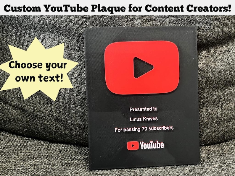 Personalized 3D Printed Youtube Plaque: Custom Content Creator Award, 1 ...