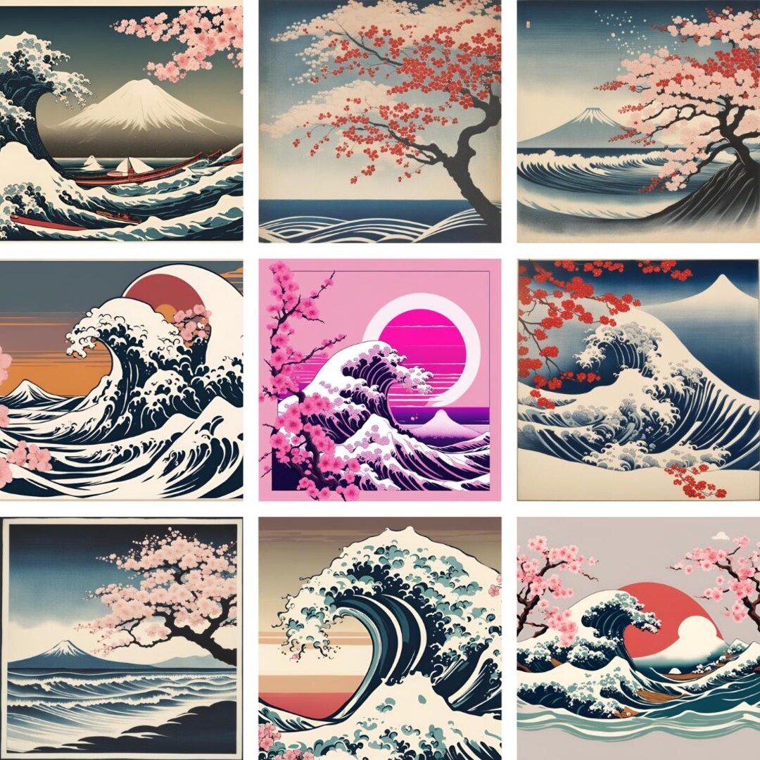 18 Kanagawa Wave JPEG Bulk, Sakura Svg ,sakura Bulk, Sakura Blossom ...