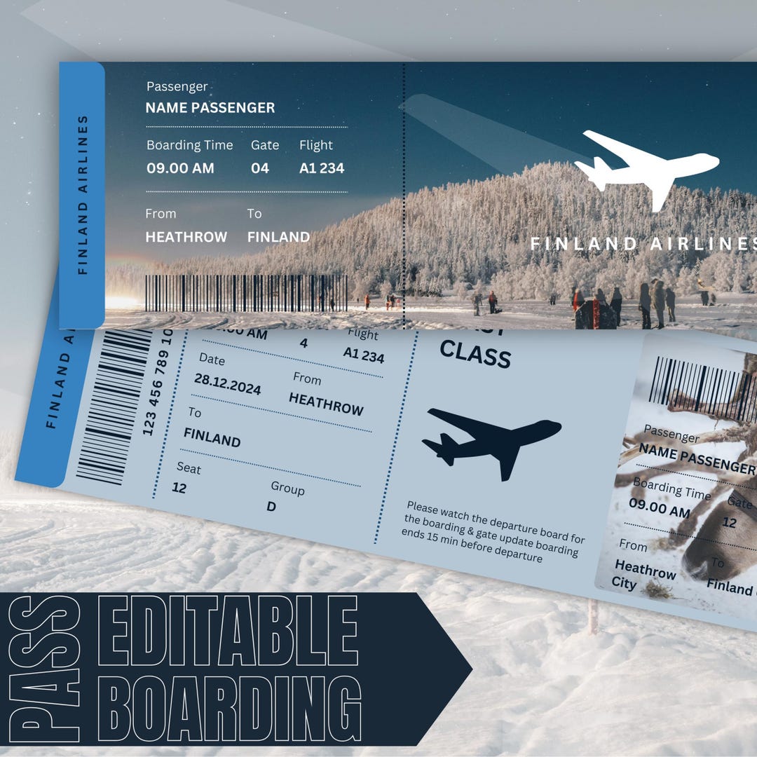 Printable Boarding Pass Airline Ticket Gift Surprise Trip Reveal ...