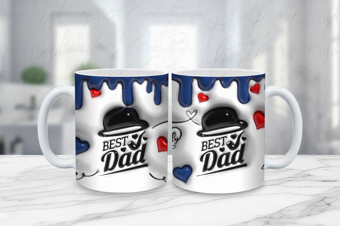Best Dad 3D Inflated Mug Wrap, 11oz Mug Template, Dad 15oz Mug Png ...