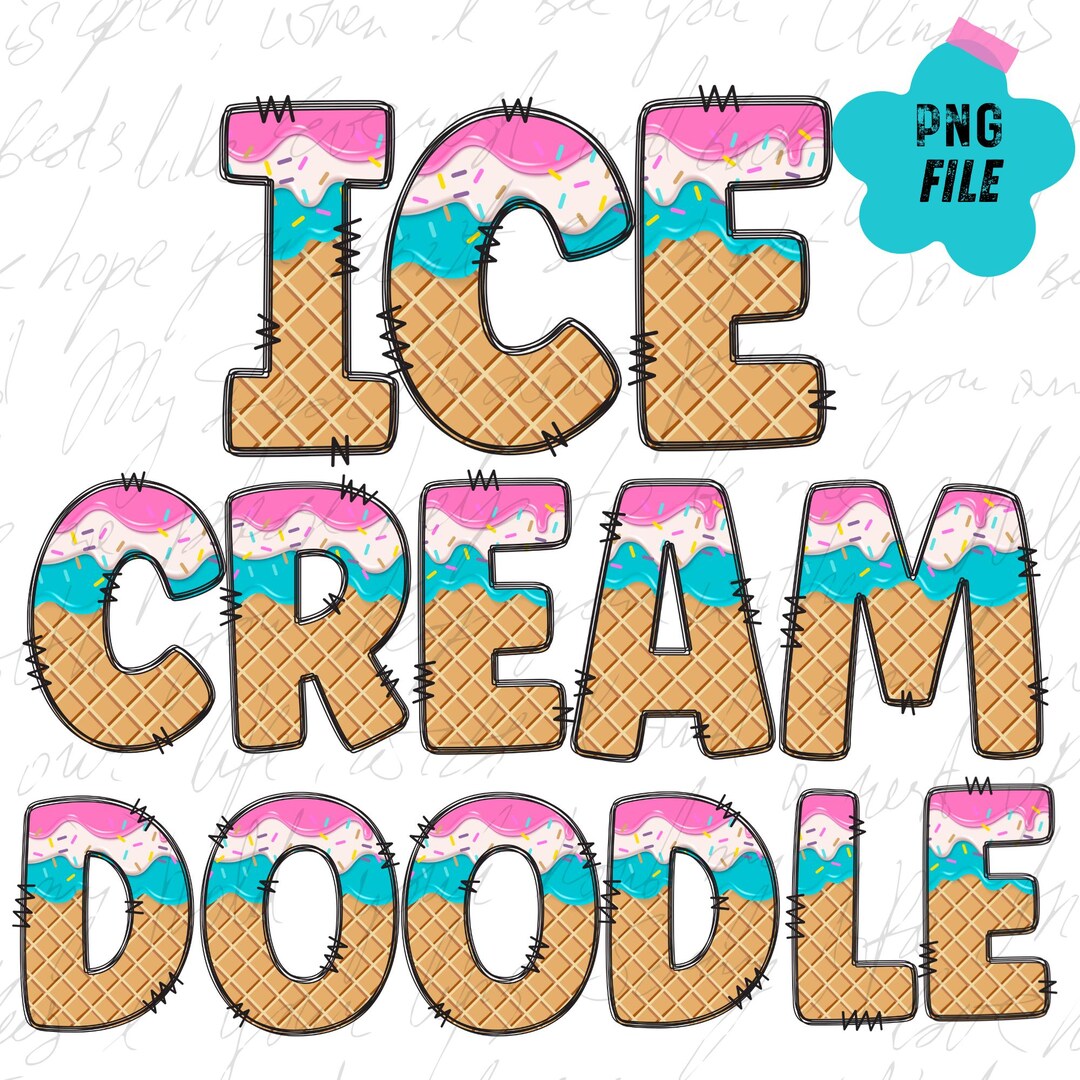 Ice Cream Drip PNG-alfabet: roze en blauw lettertype wafelkegel ...