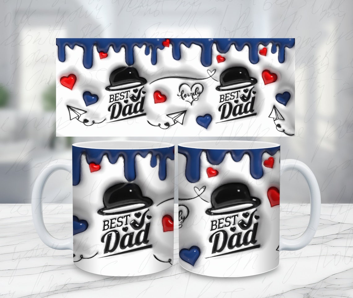 Best Dad 3D Inflated Mug Wrap, 11oz Mug Template, Dad 15oz Mug Png ...
