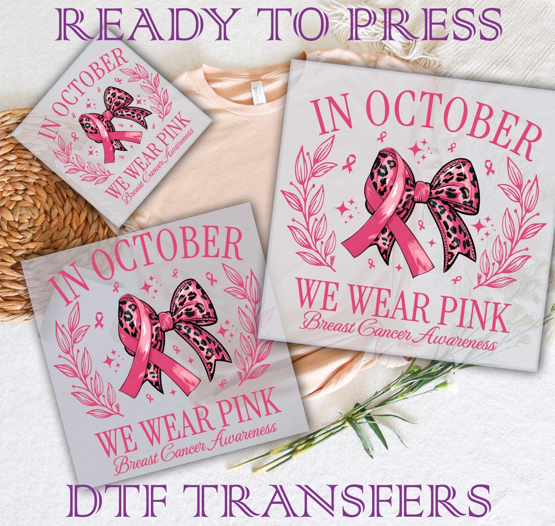Pink Leopard Ribbon DTF Print - Breast Cancer Awareness Heat Transfer ...